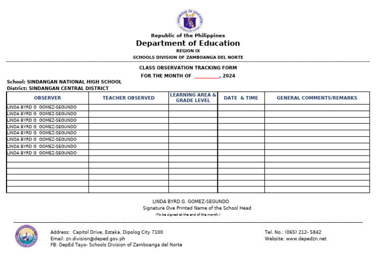 Class Observation Tracking Tool (1) | PDF