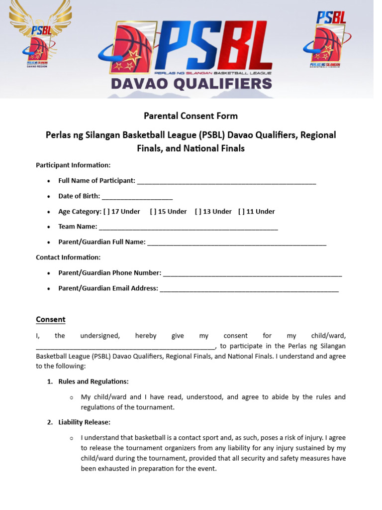PSBL Parental Consent Form | PDF | Consent