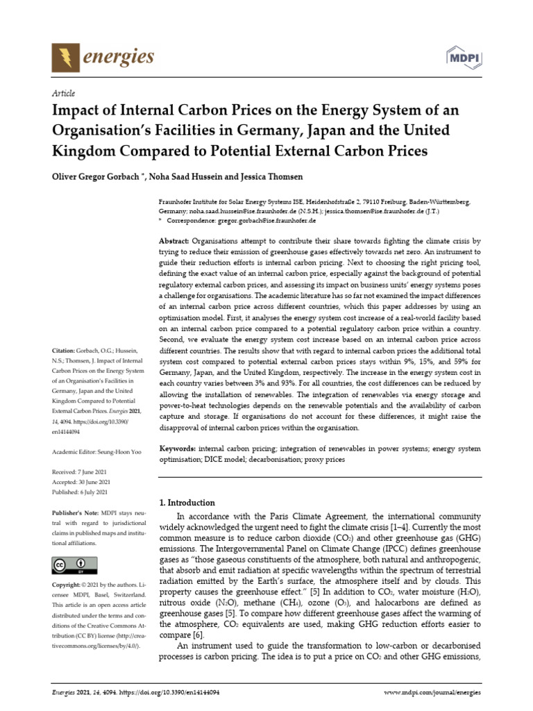Impact of Internal Carbon Prices On The Energy Sys | PDF | Climate ...