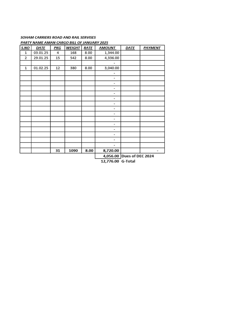Aman Cargo Bill 2025 | PDF