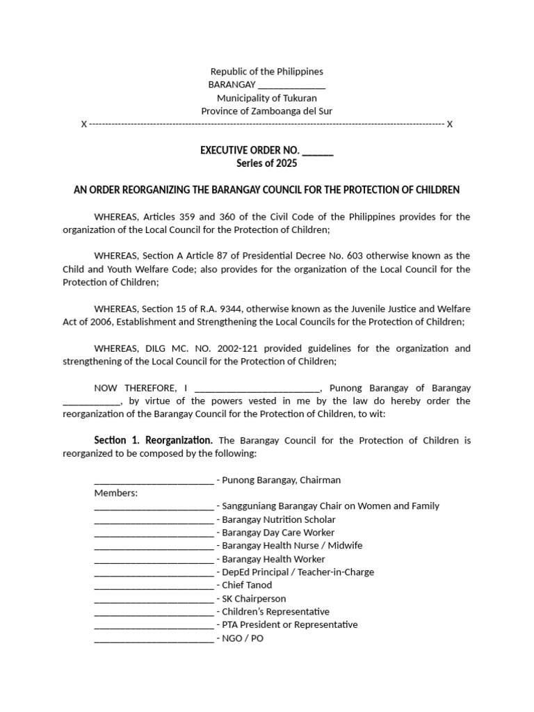 Executive Order - BCPC | PDF | Childhood | Family