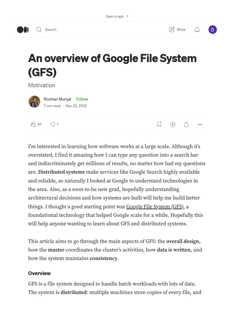 An Overview of Google File System (GFS) - Medium | PDF | Apache Hadoop | Computing