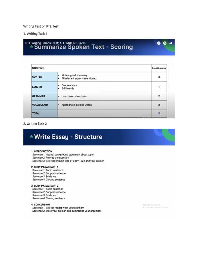 Writing Test On PTE Test | PDF