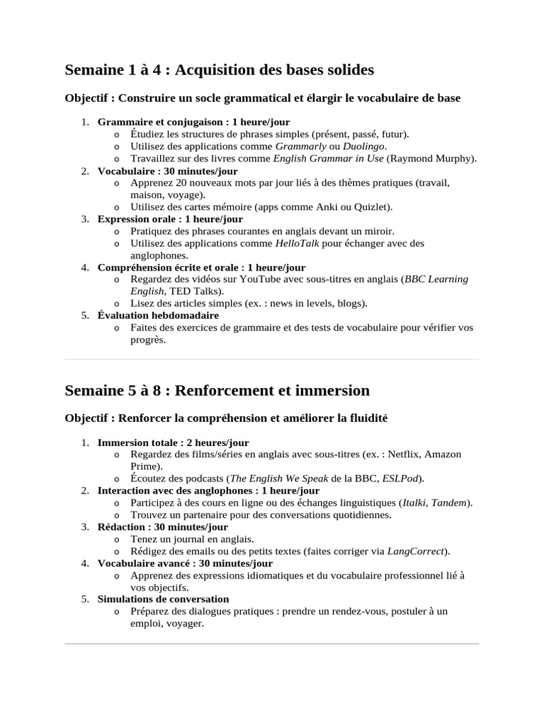 Programme d'apprentissage de l'anglais 1h/jour | PDF | Langue anglaise ...