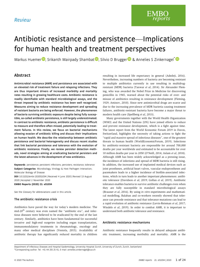 Antibiotic resistance and persistence—Implications[1] | PDF ...