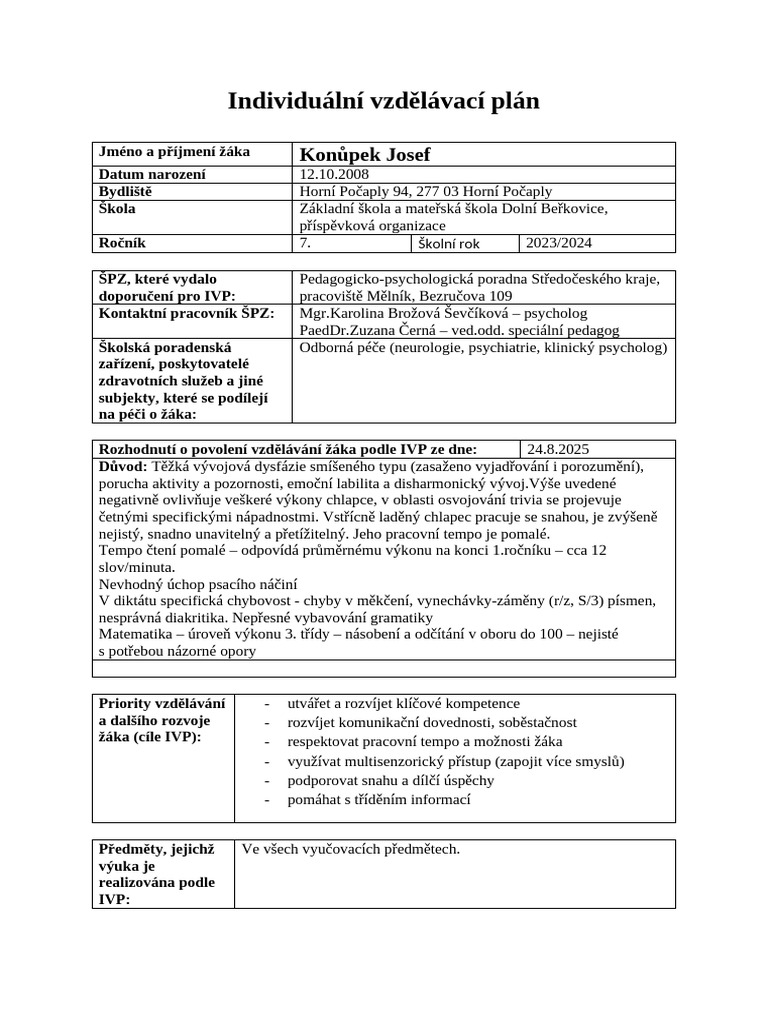 Konůpek Josef IVP 8. B | PDF