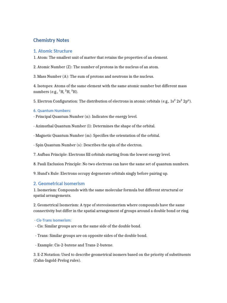 Chemistry_Notes | PDF | Alkene | Isomer