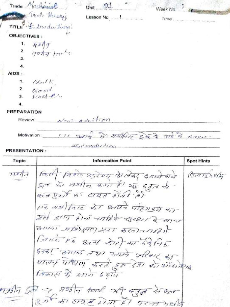 Machinist Lesson Plan Draft | PDF