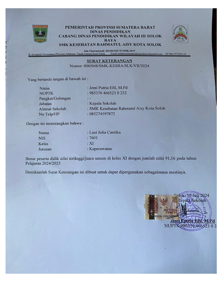 Suratt Keterangannnn | PDF