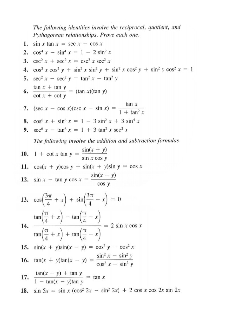 MHF4U Trigonometric Identities Worksheet | PDF