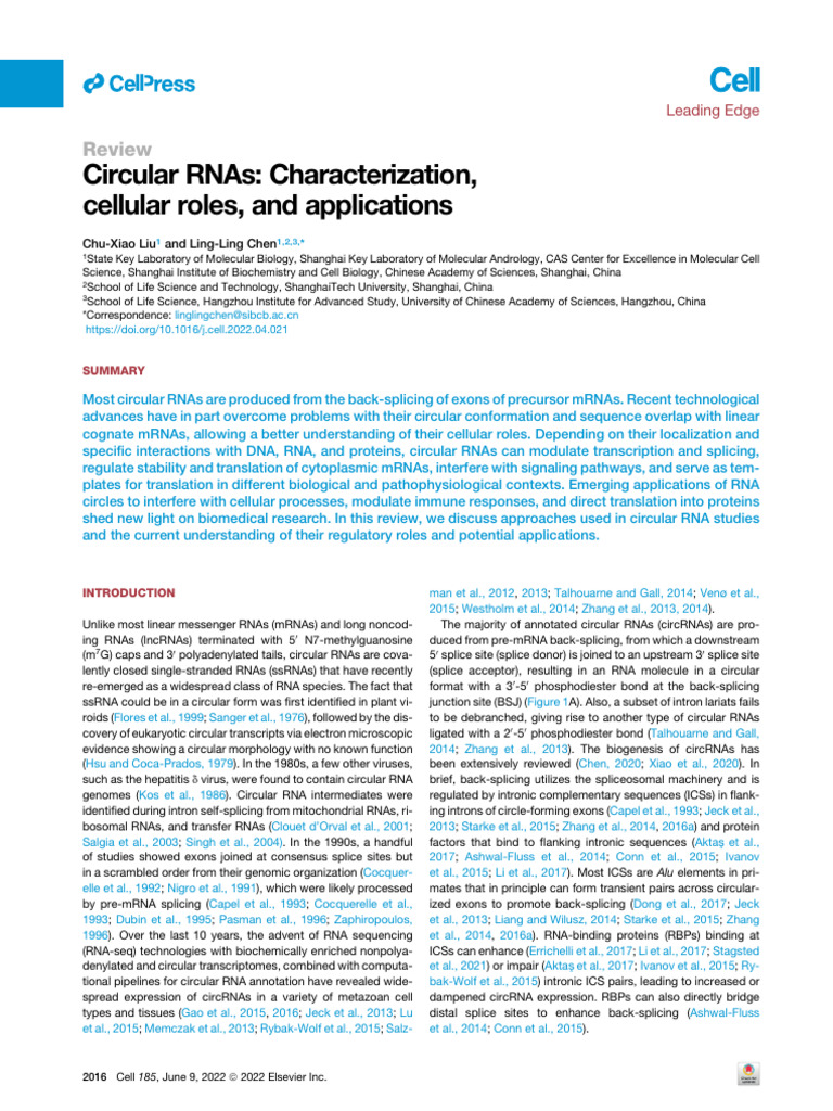 2022 Cell-Liu & Chen-Circular RNAs-Characterization, Cellular Roles ...