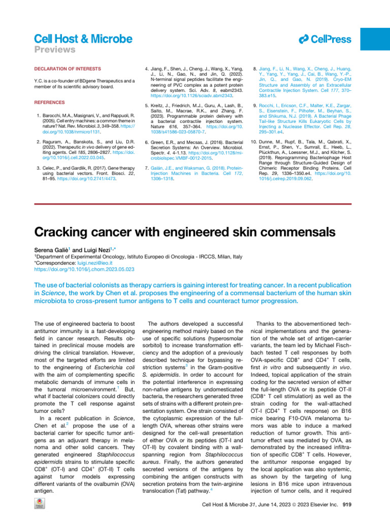 Cracking Cancer With Engineered Skin Commensals | PDF | Cytotoxic T ...