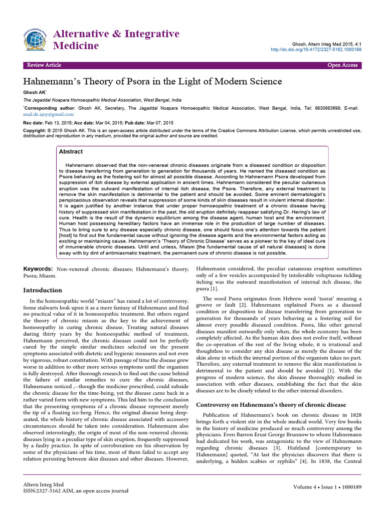 Hahnemann's Theory of Psora in The Light of Modern Science - Ghosh A ...