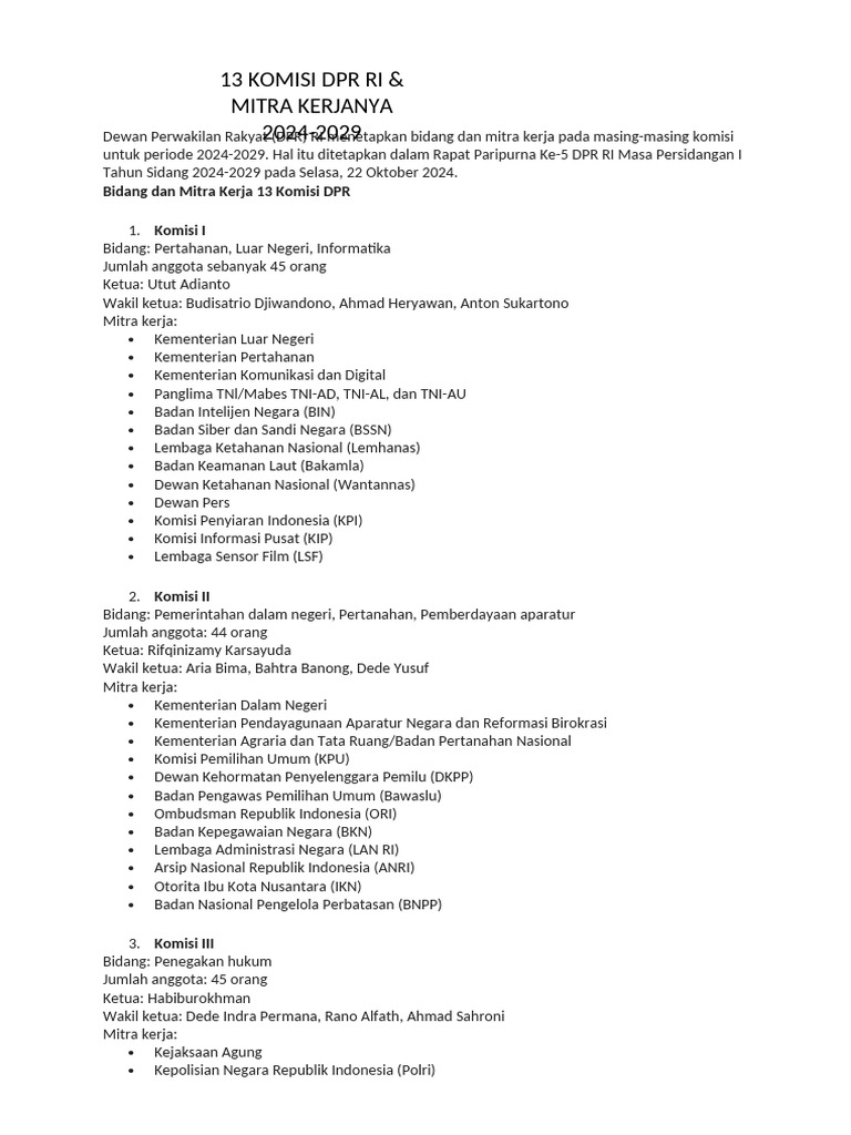 13 Komisi DPR | PDF