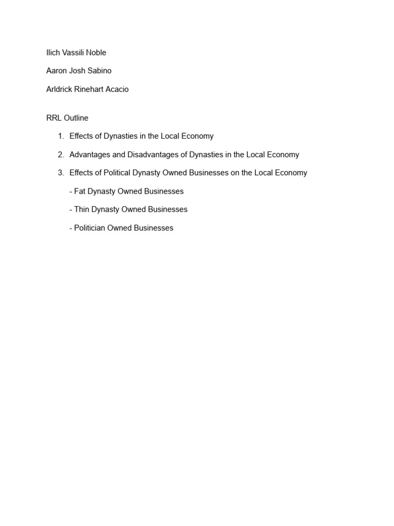 RRL Outline: Dynasties in Local Economy | PDF