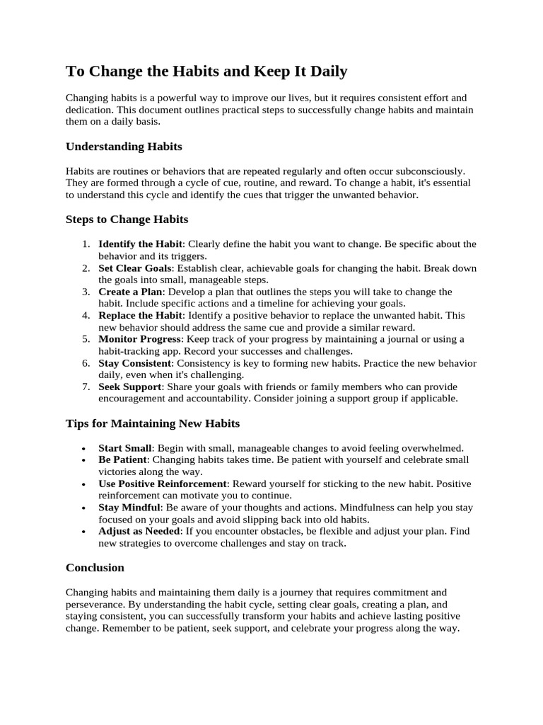 To Change The Habits and Keep It Daily | PDF | Habits | Behavior ...