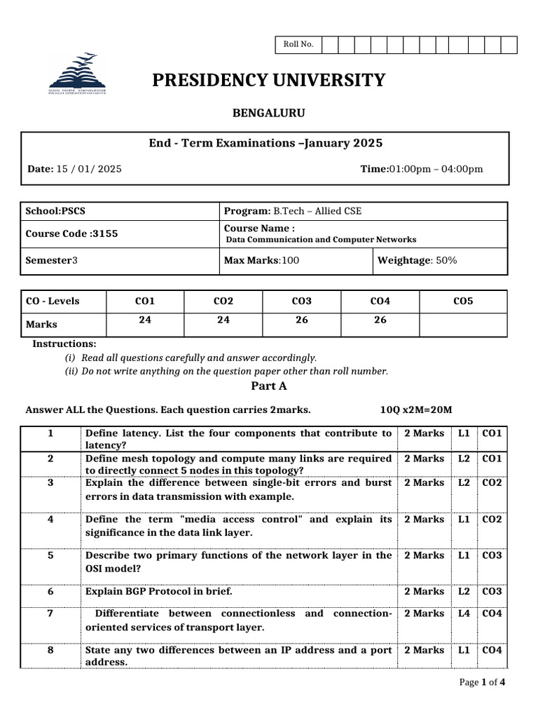 QP Et Cse3155 DCCN 3 | PDF | Internet Protocols | Internet Architecture