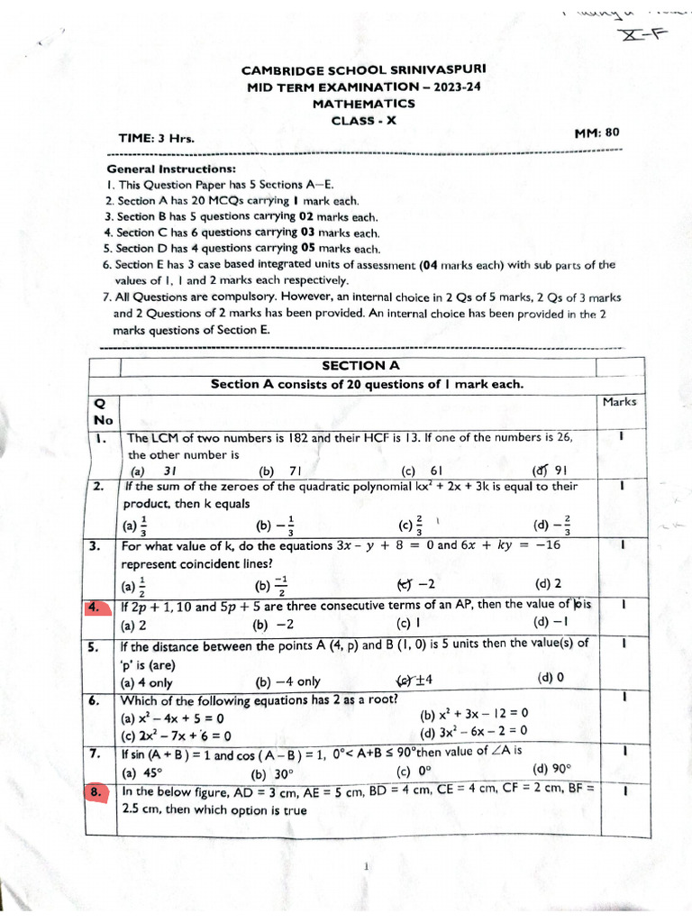 10th - Maths - Cambridge - School Paper 5 Pending Qs | PDF