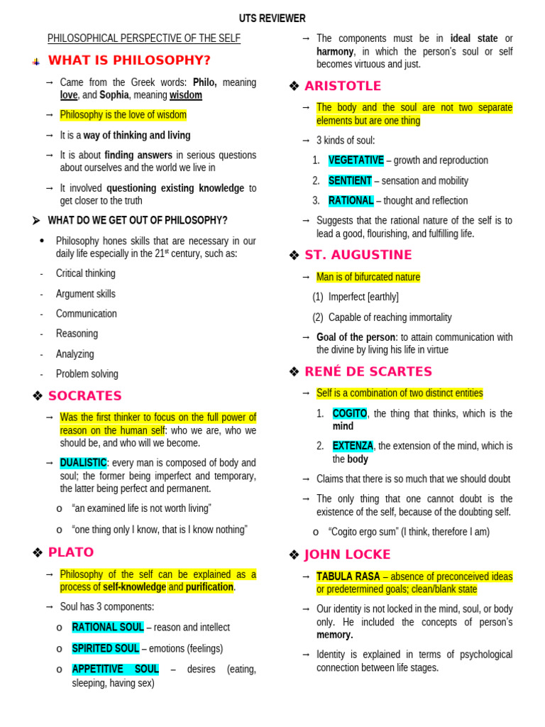 UTS-reviewer | PDF | Philosophy Of Self | Parenting