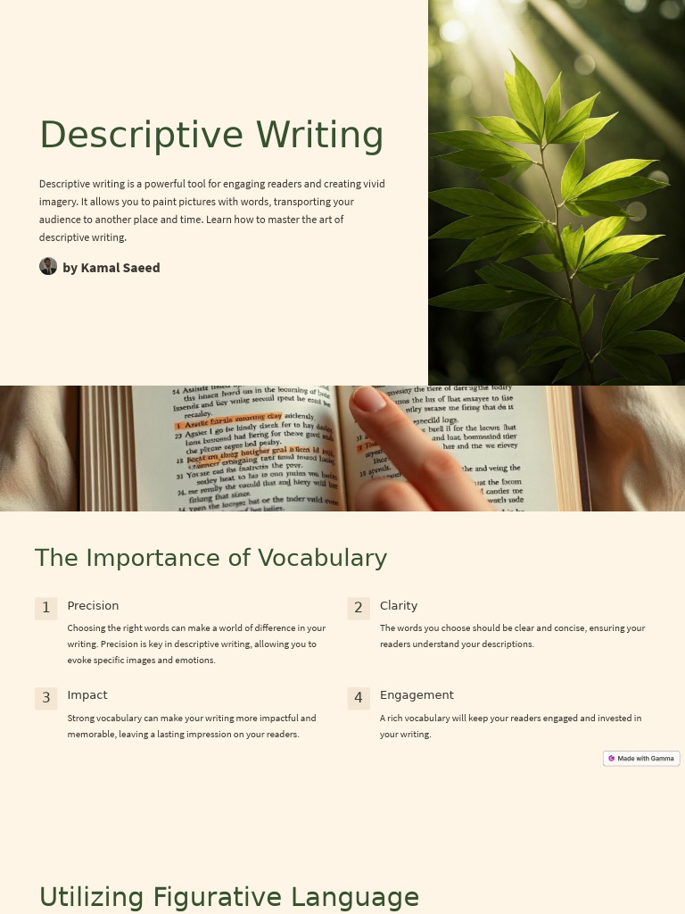 Descriptive Writing | PDF | Metaphor | Somatosensory System