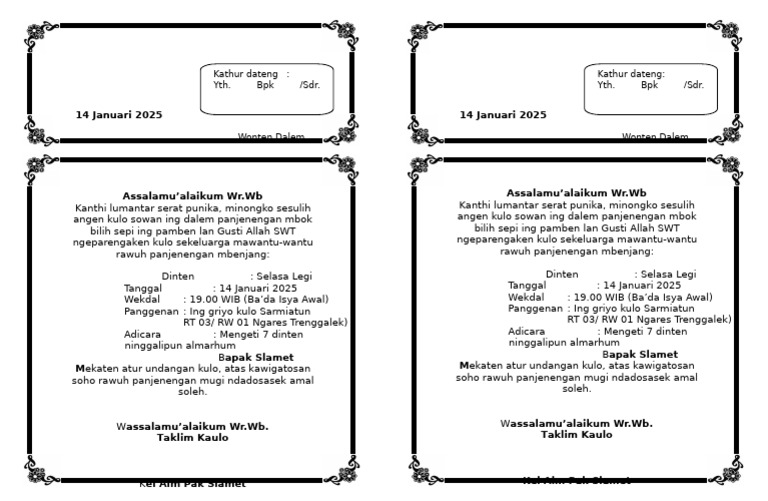 Undangan Tahlil A4 BAHASA JAWA | PDF
