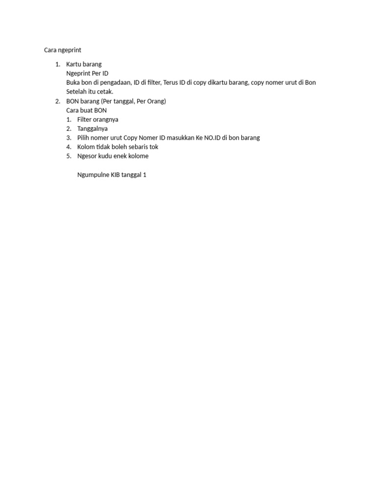Cara Ngeprint Bon Dan Kartu Barang | PDF