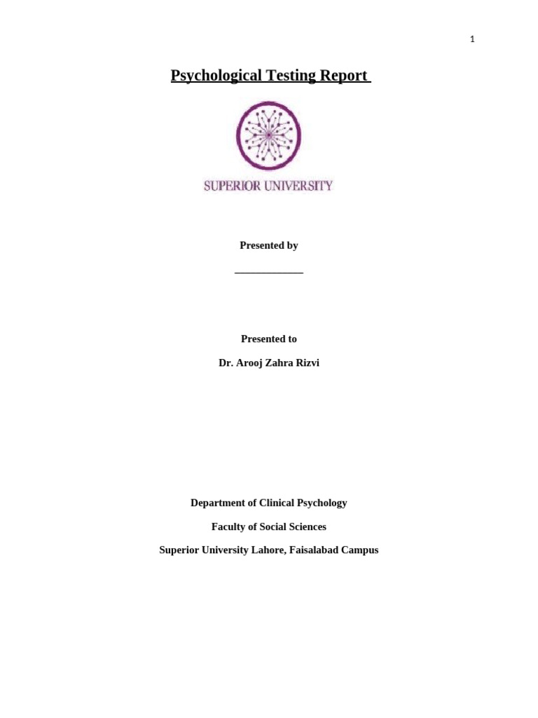 Comprehensive Psychological Assessment Report | PDF | Attention Deficit ...