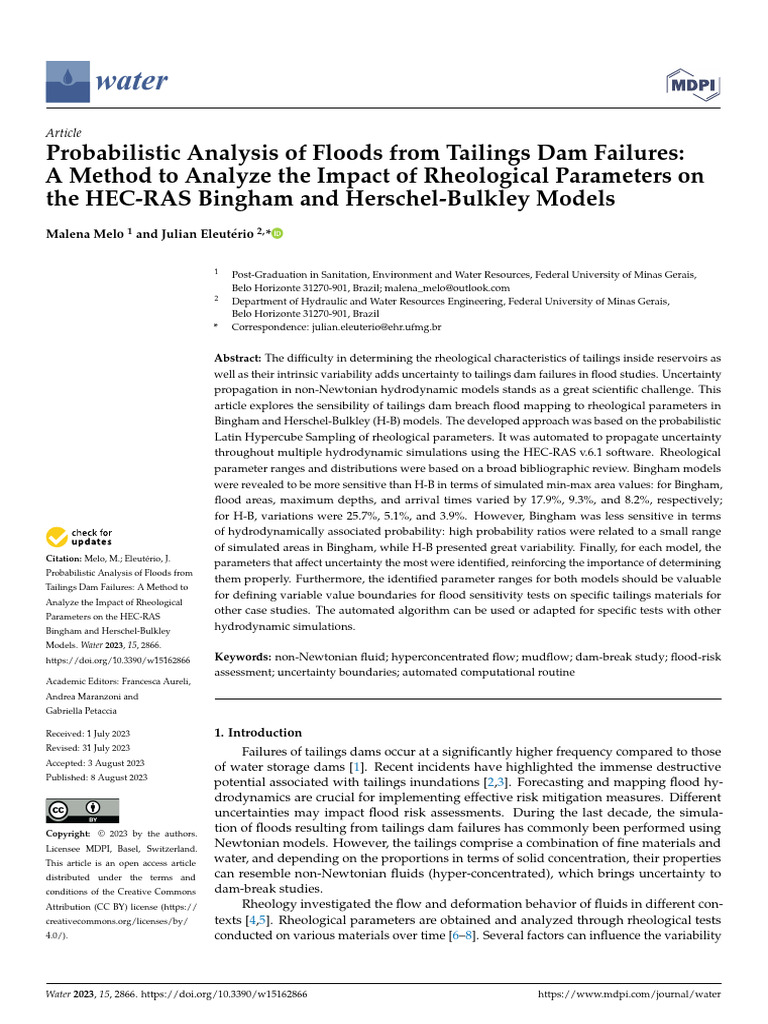 Analysis of Floods From Tailings Dam Failures HEC-RAS | PDF ...