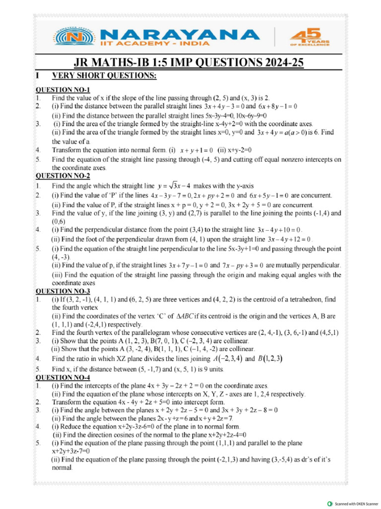 Ts JR Maths Ib Imp Questions-2024-25 | PDF