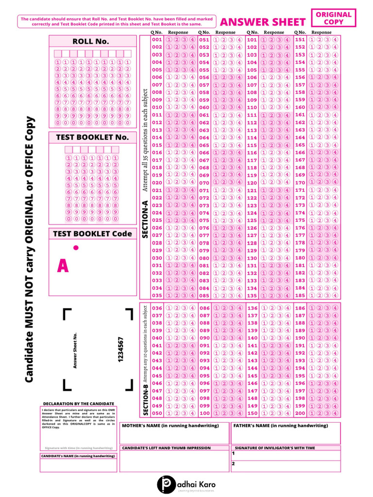 NEET OMR SHEET PK.pdf | PDF