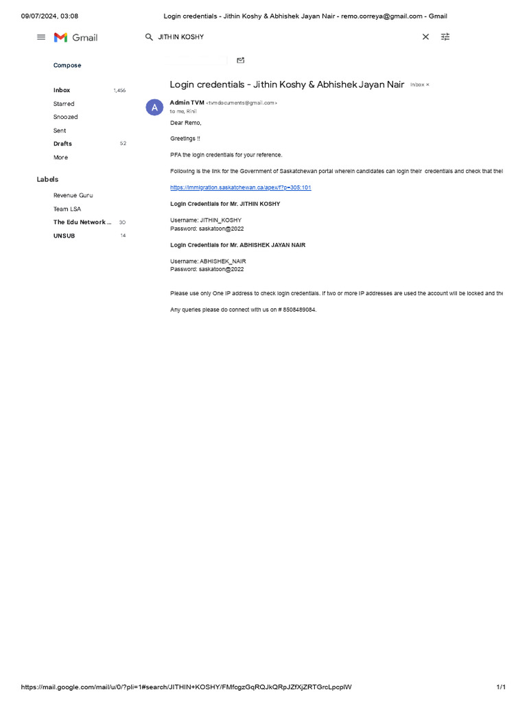 Login Credentials - Jithin Koshy & Abhishek Jayan Nair | PDF