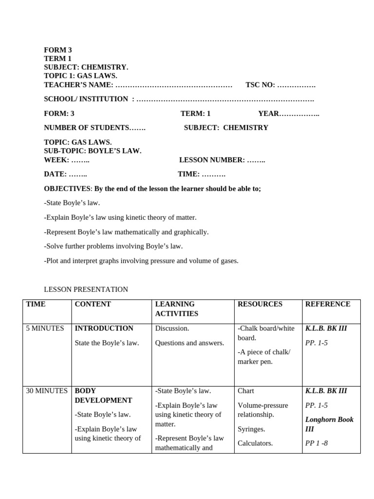 Chemistry lesson plans | PDF | Gases | Thermal Expansion