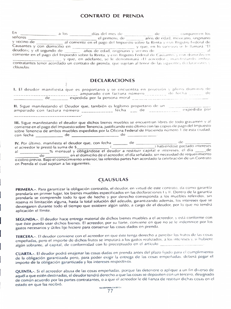 Contrato de Prenda: Cláusulas y Garantías | PDF | Pagos