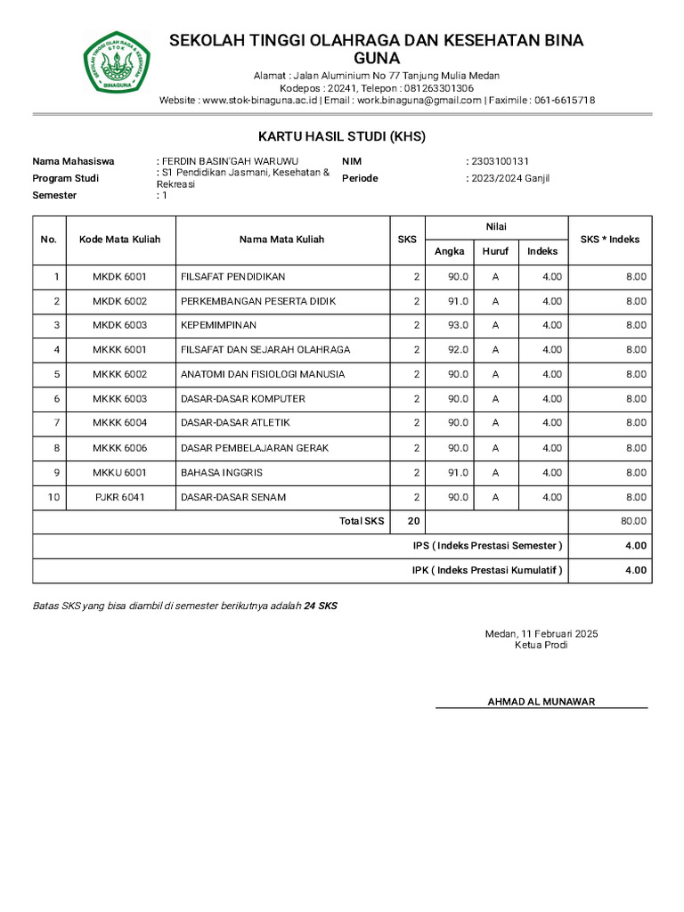 Cetak Laporan KHS Mahasiswa | PDF