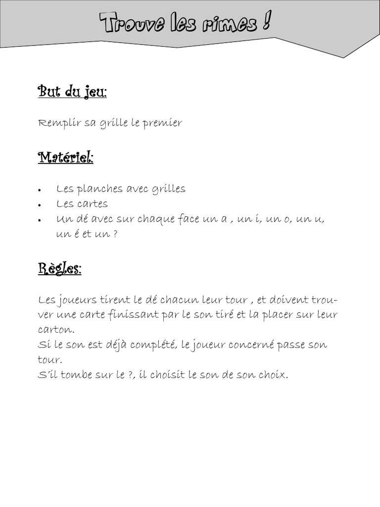 Jeu de rimes : remplis ta grille ! | PDF