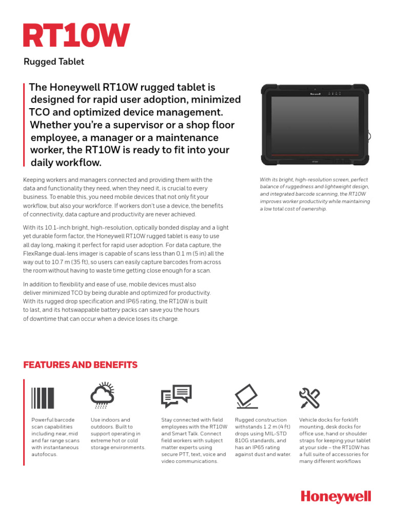 Sps PPR rt10w Rugged Tablet Data Sheet en | PDF | Tablet Computer | Barcode