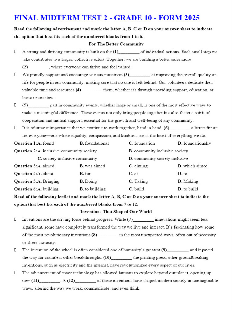 Test-2-grade-10-form-2025 | Pdf