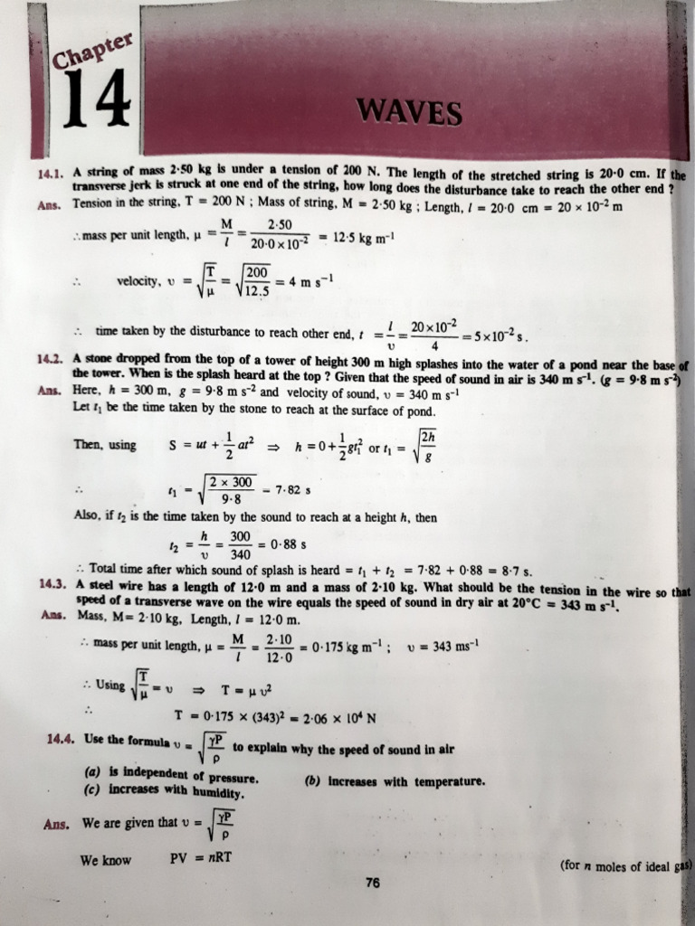Chapter 14 Waves Ncert Exercise | PDF