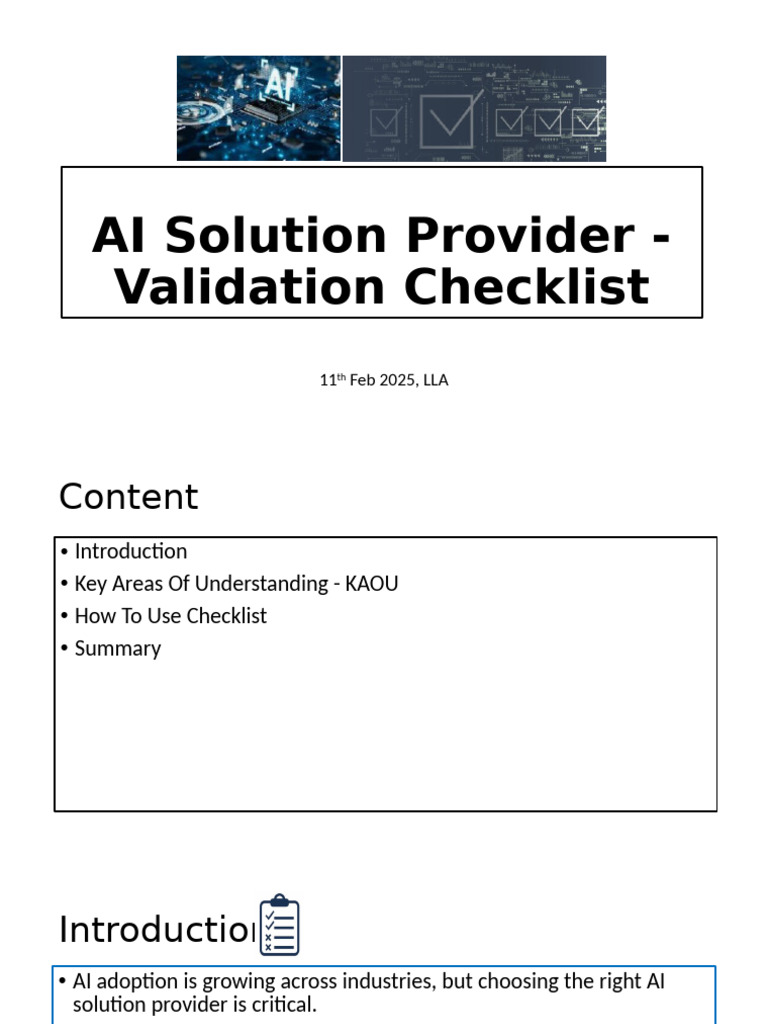 AI Solution Provider Validation Checklist | PDF | Artificial Intelligence | Intelligence (AI ...