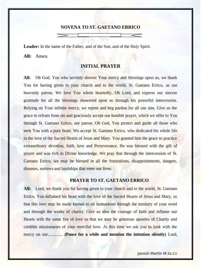 Novena To St. Gaetano Errico | PDF | Prayer | Mercy