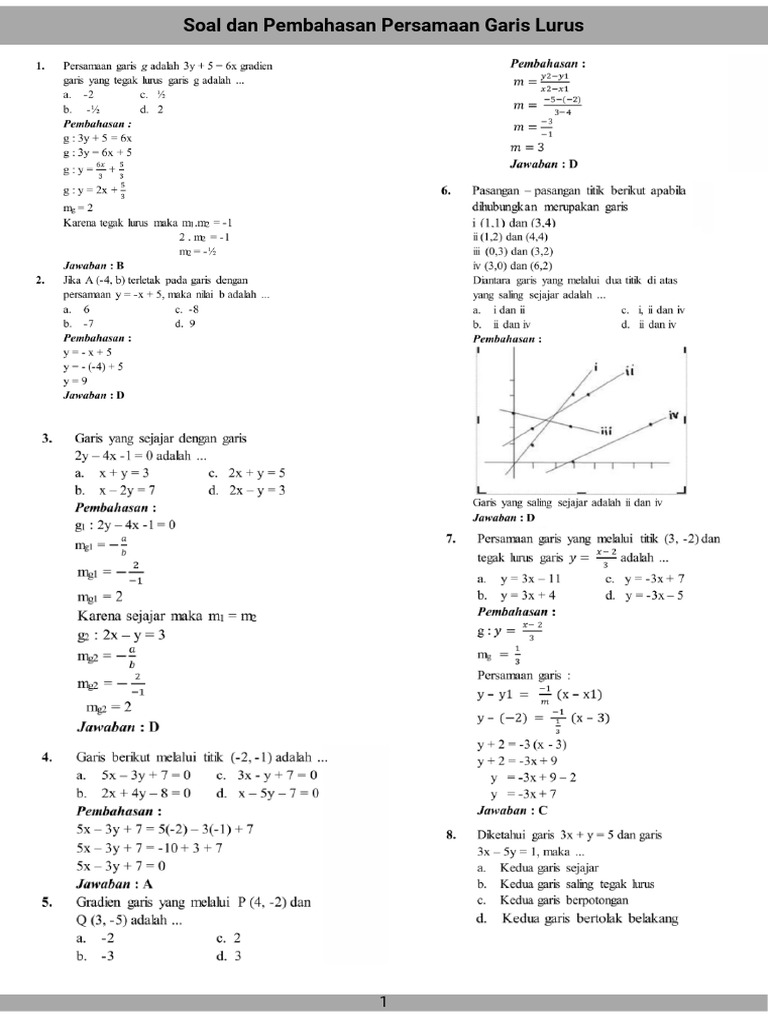 Soal Dan Pembahasan Persamaan Garis Lurus | PDF