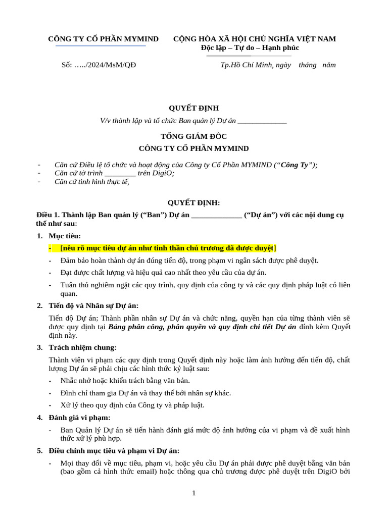 Mau - Quyet Dinh Thanh Lap BQLDA | PDF