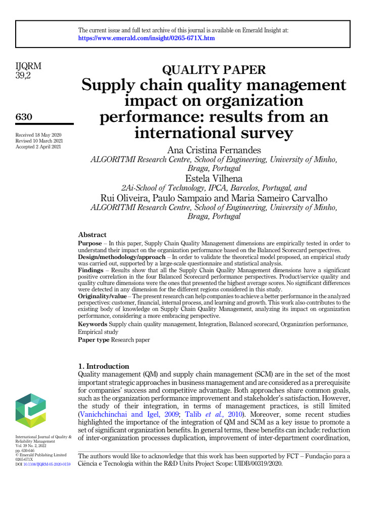 Supply Chain Quality's Impact | PDF | Survey Methodology | Supply Chain Management