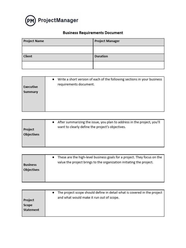 ProjectManager Business Requirements Document Template For Word WLNKNew ...