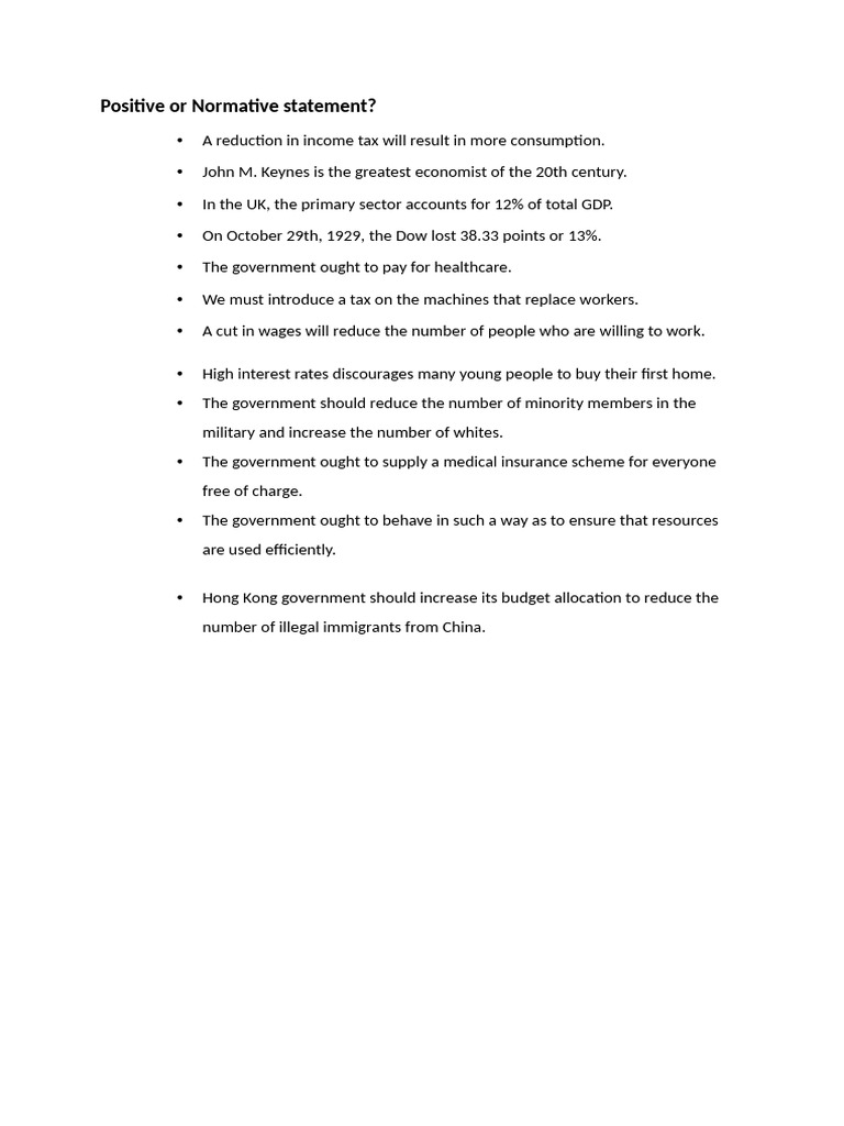Positive or Normative Statement | PDF
