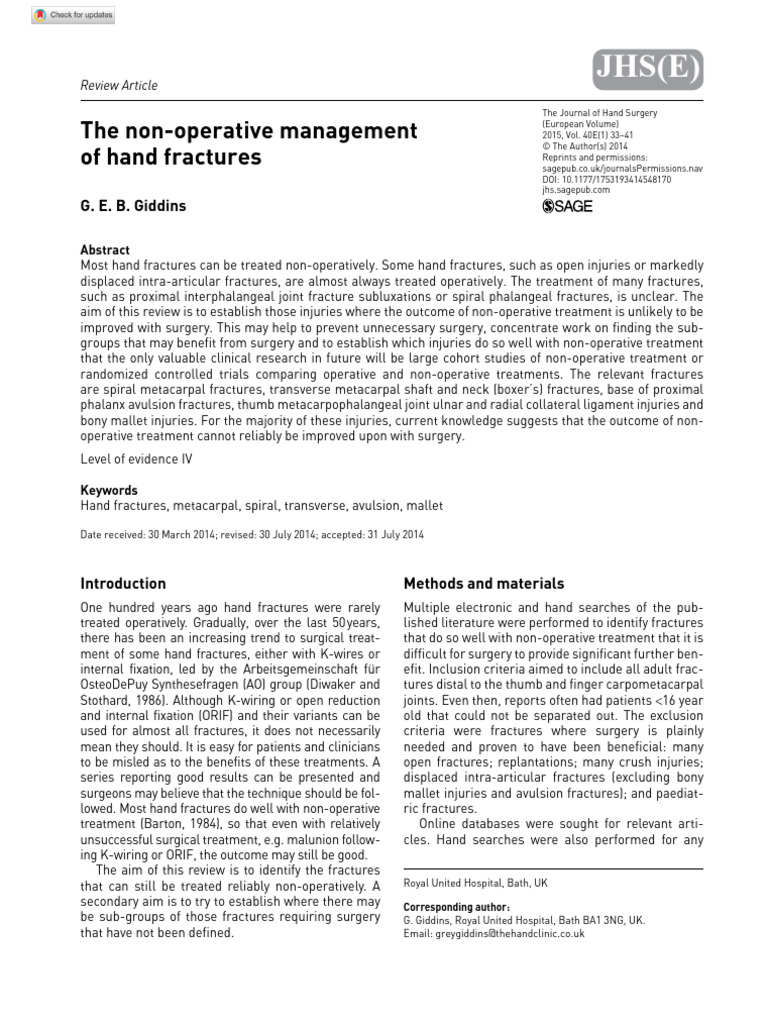 Giddins 2014 The Non Operative Management of Hand Fractures | PDF ...