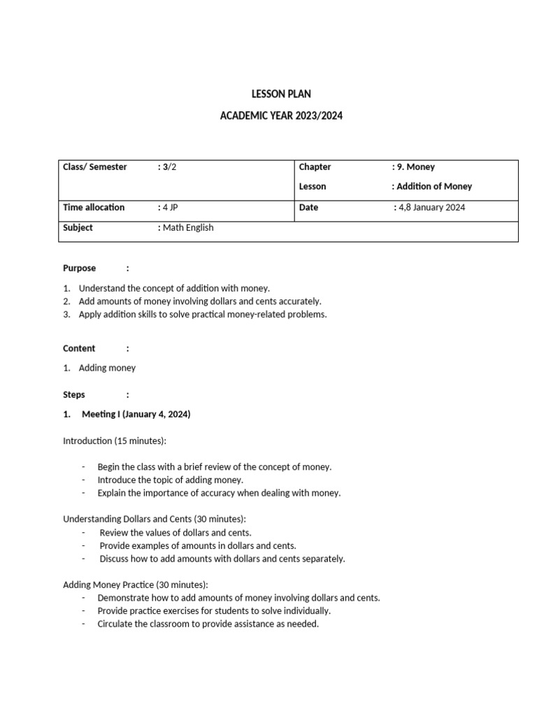 LESSON PLAN 3 jan 2024 | PDF | Lesson Plan | Behavioural Sciences