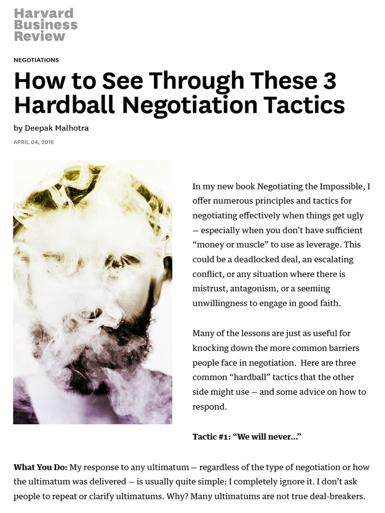 How To See Through These 3 Hardball Negotiation Tactics | PDF | Negotiation