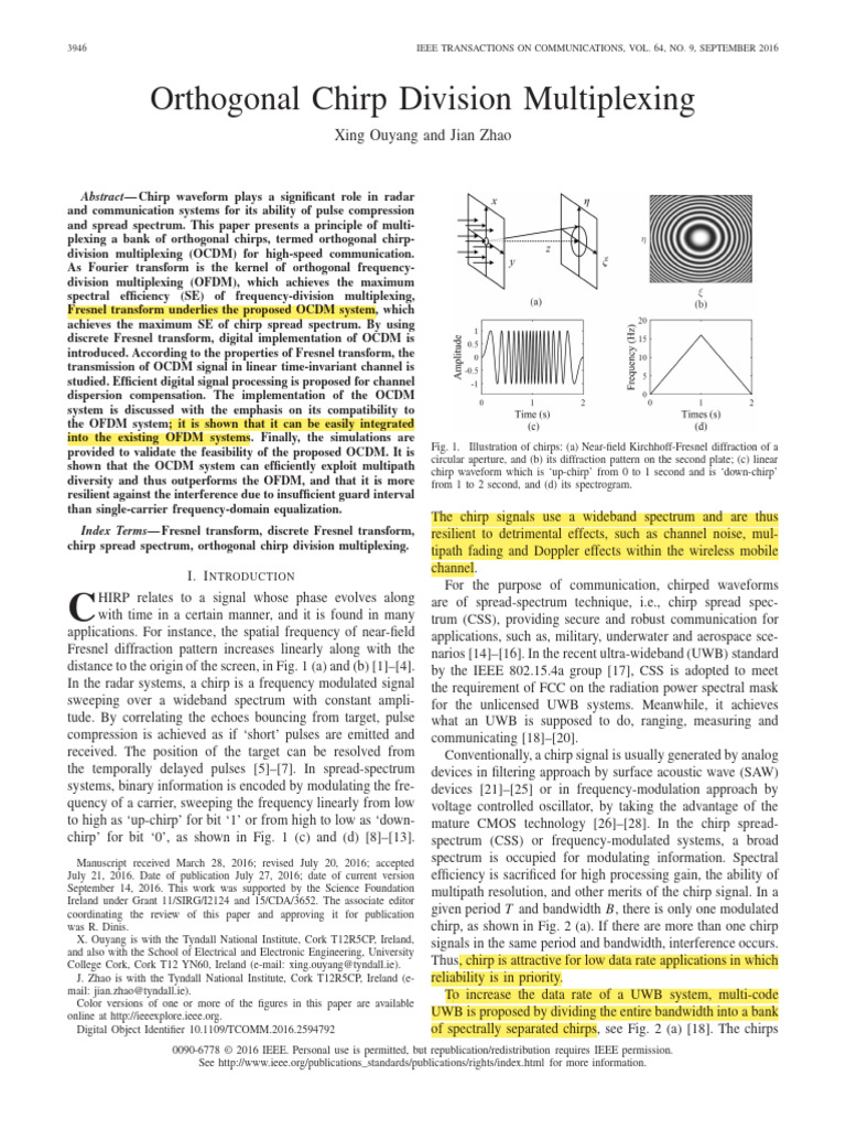 Orthogonal Chirp Division Multiplexing | PDF | Orthogonal Frequency ...