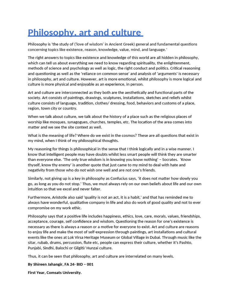 Philosophy, Art and Culture | PDF | Reason | Liberal Arts Education